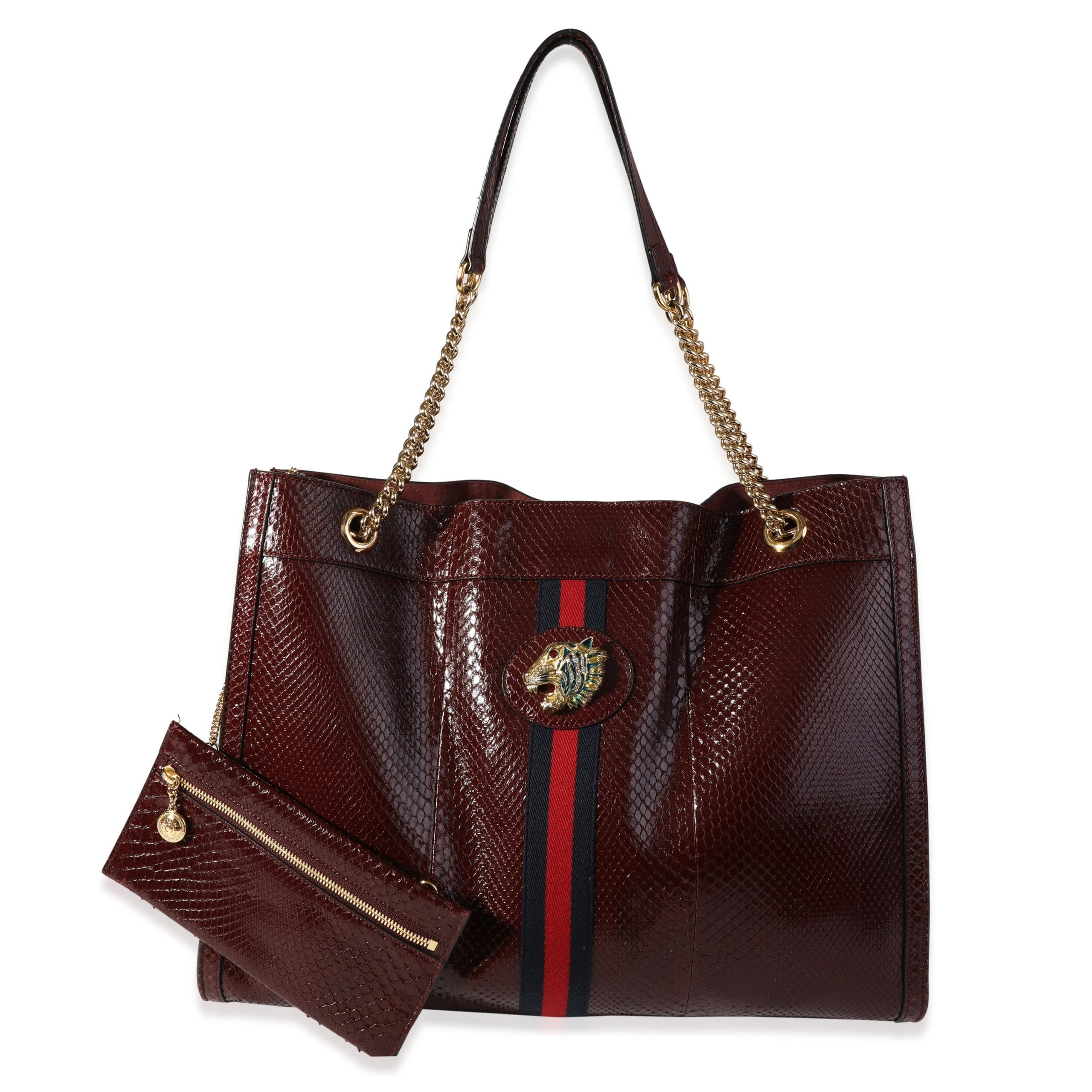 Gucci Burgundy Python & Web Rajah Large Chain Tote jUSTBAG Justbag.Net